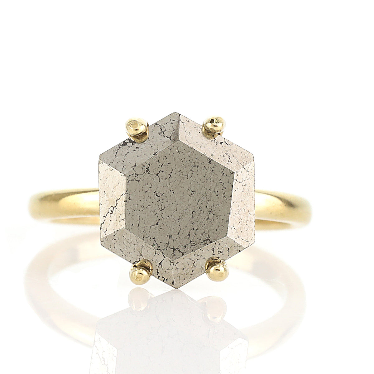 Hexagon Pyrite Stone Gold Ring – Anemone Jewelry
