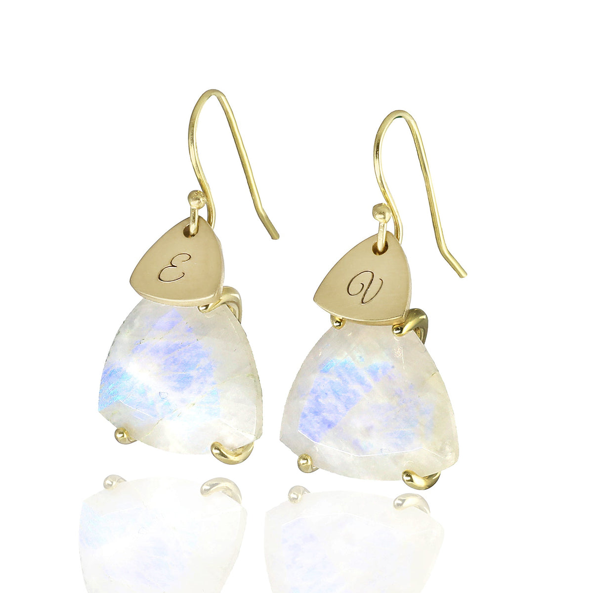 Rainbow Moonstone Coin Engraved Gold Dangle Statement Earrings ...
