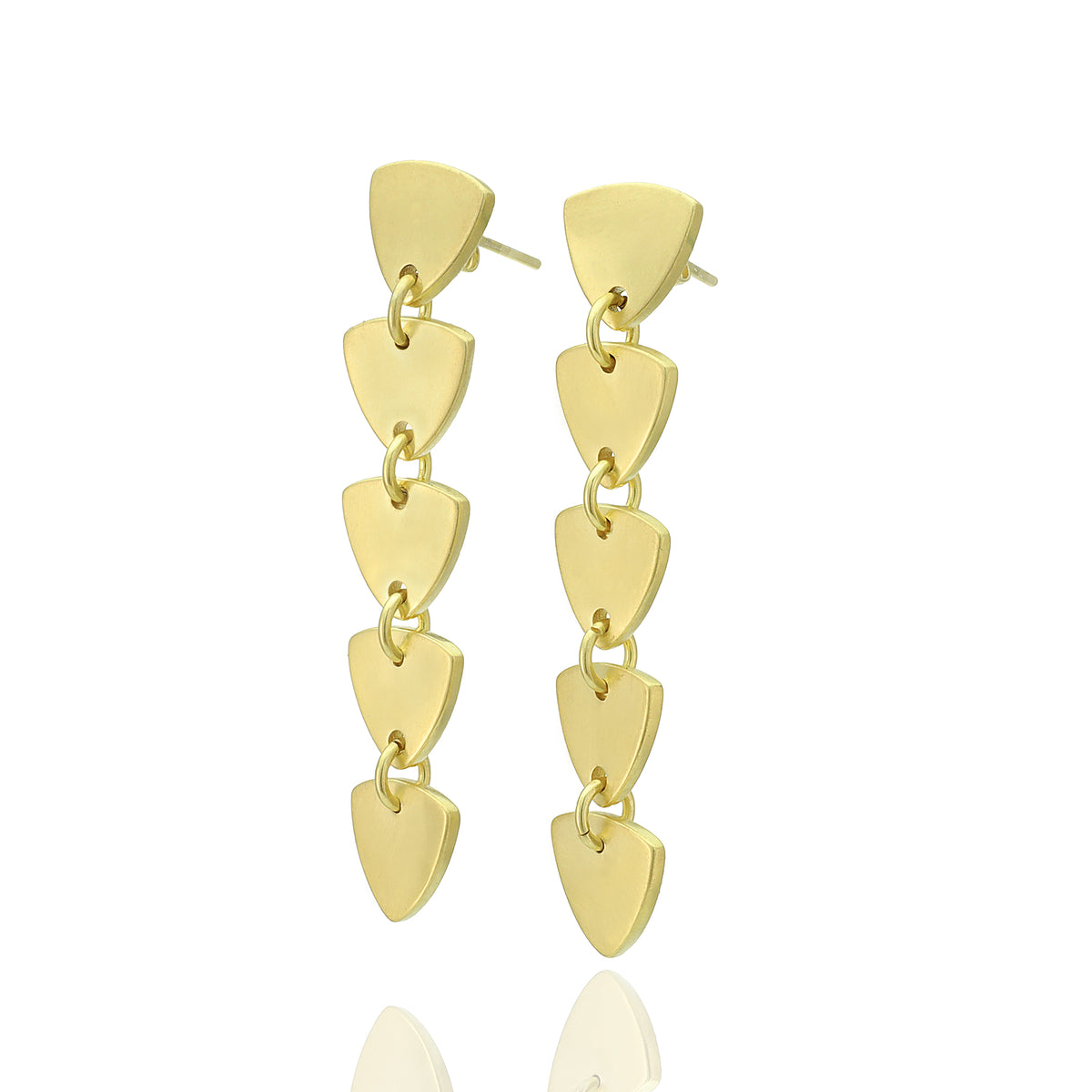 Geometrical Gold Dangle Earrings with 5 Triangle Coins – Anemone Jewelry